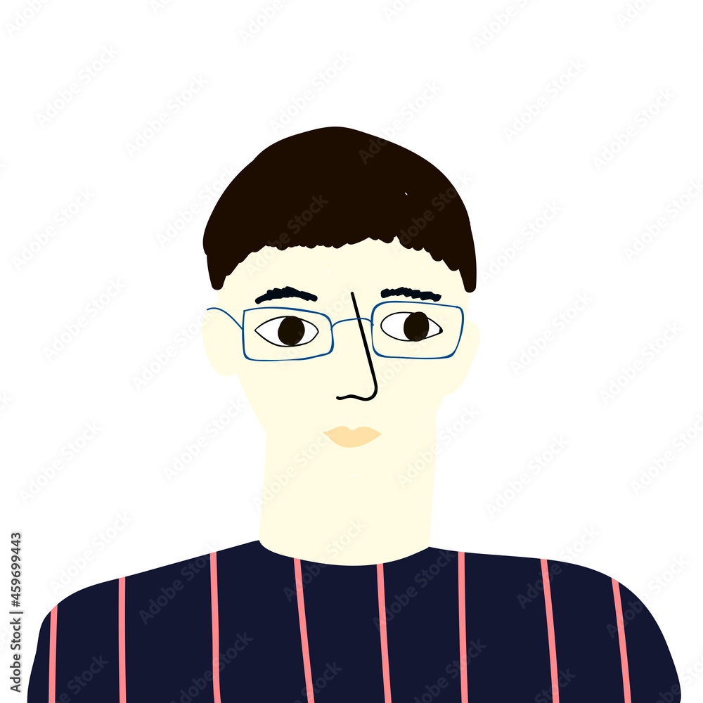 Hand-drawn man's portrait in scandinavian modern style. Hand-drawn man ...