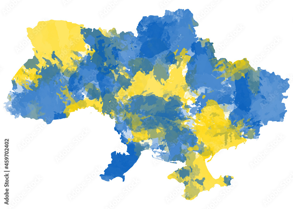 Watercolor painted map of UKRAINE blue yellow color background Stock ...
