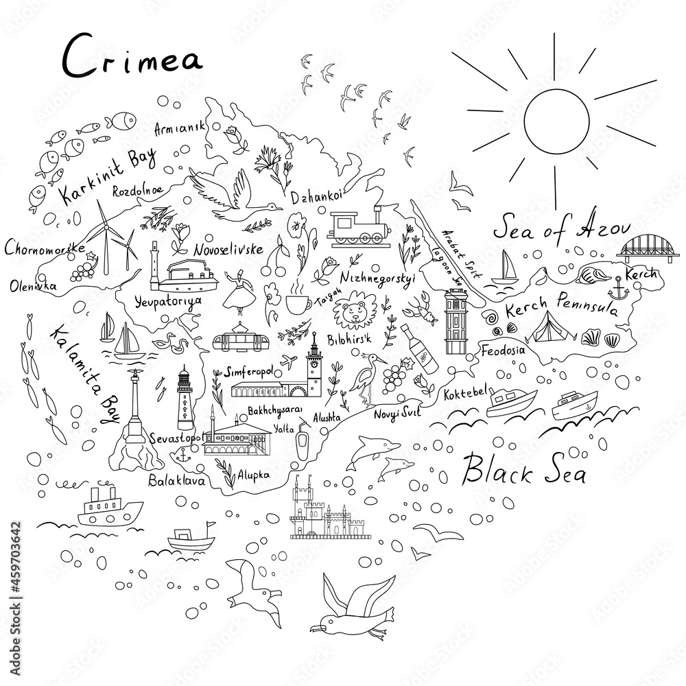 Сrimean peninsula vector cartoon map for children, Republic of Crimea ...