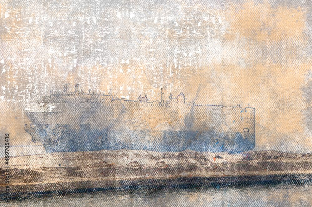 A ro-ro type ship sailing the Suez Canal. RORO ship that carry vehicles ...