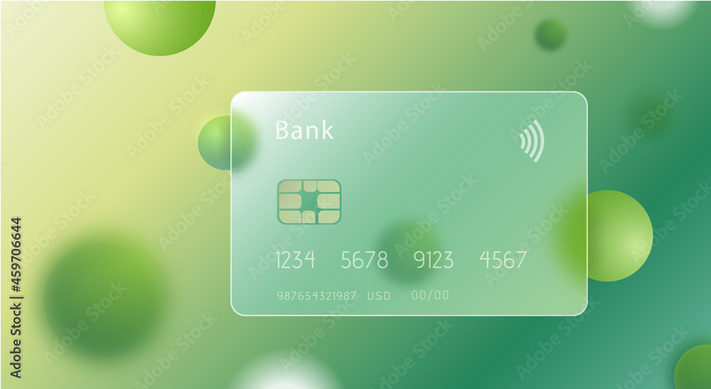 Transparent bank green card. Glass credit card with abstract green and ...