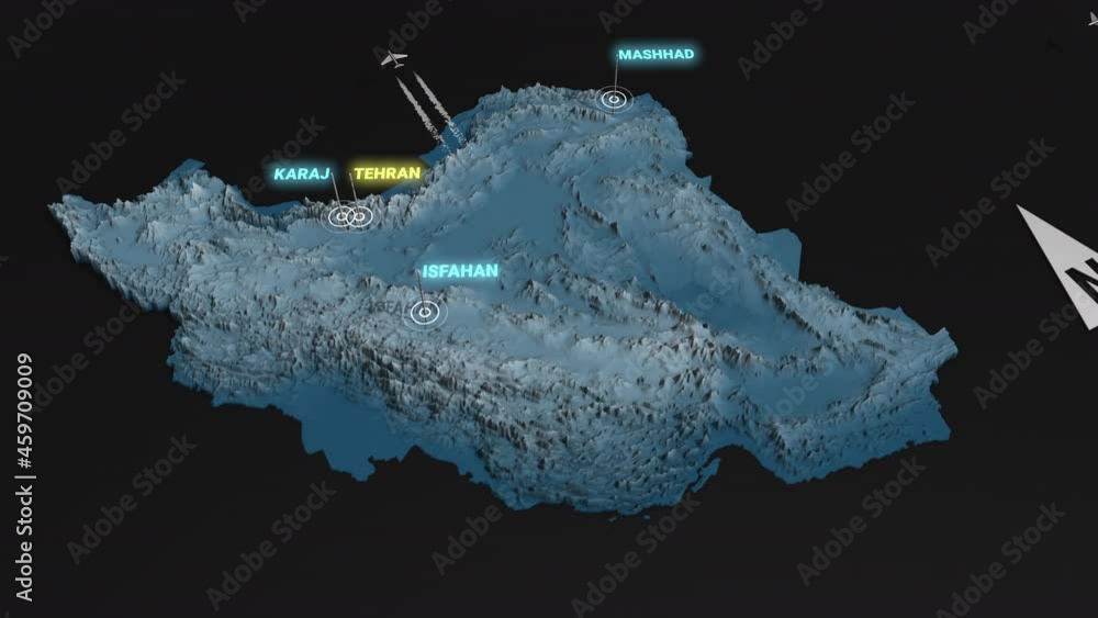 Seamless looping animation of the 3d terrain map at nighttime of Iran ...