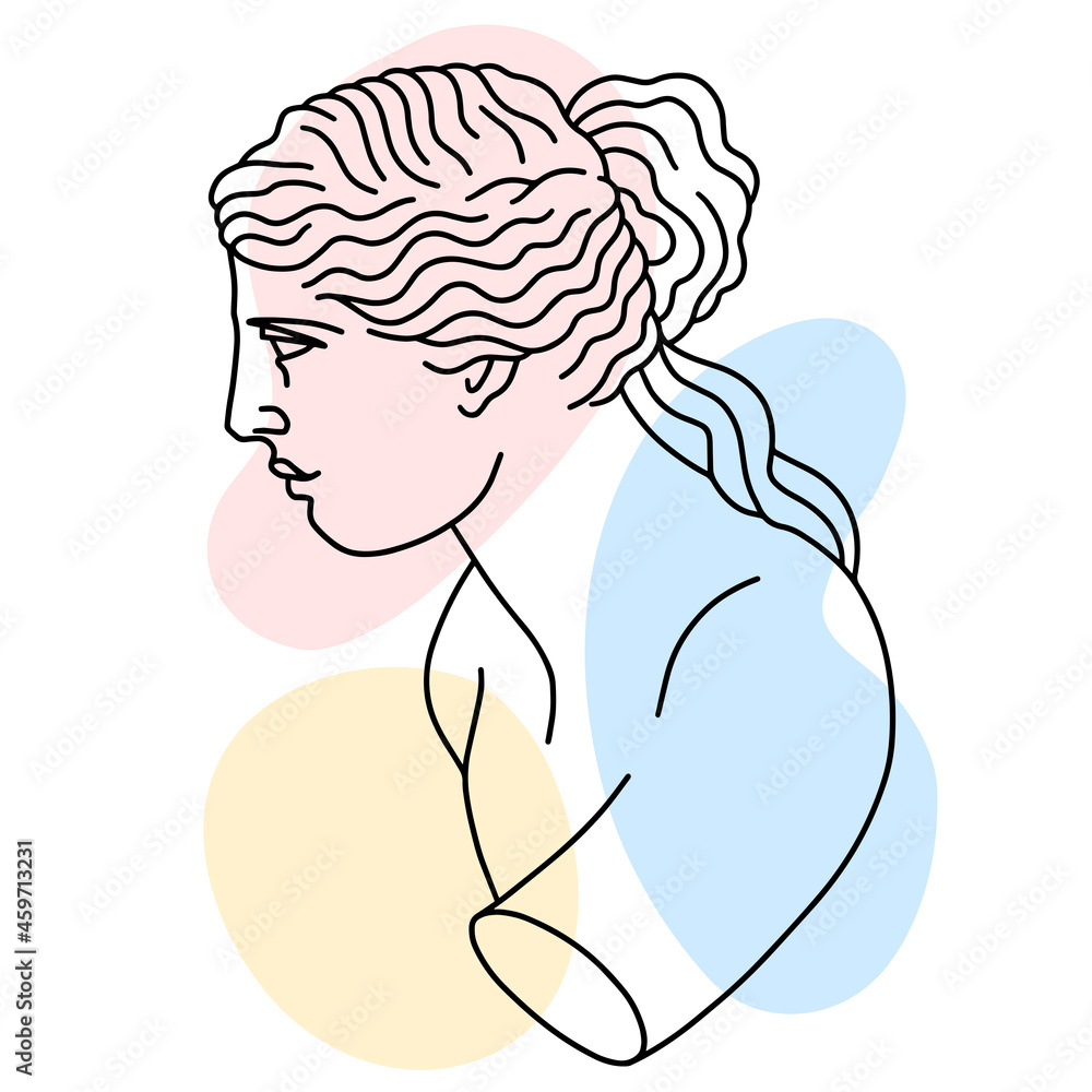 Hand drawn vector of ancient Greek girl bust. Illustration of classic ...