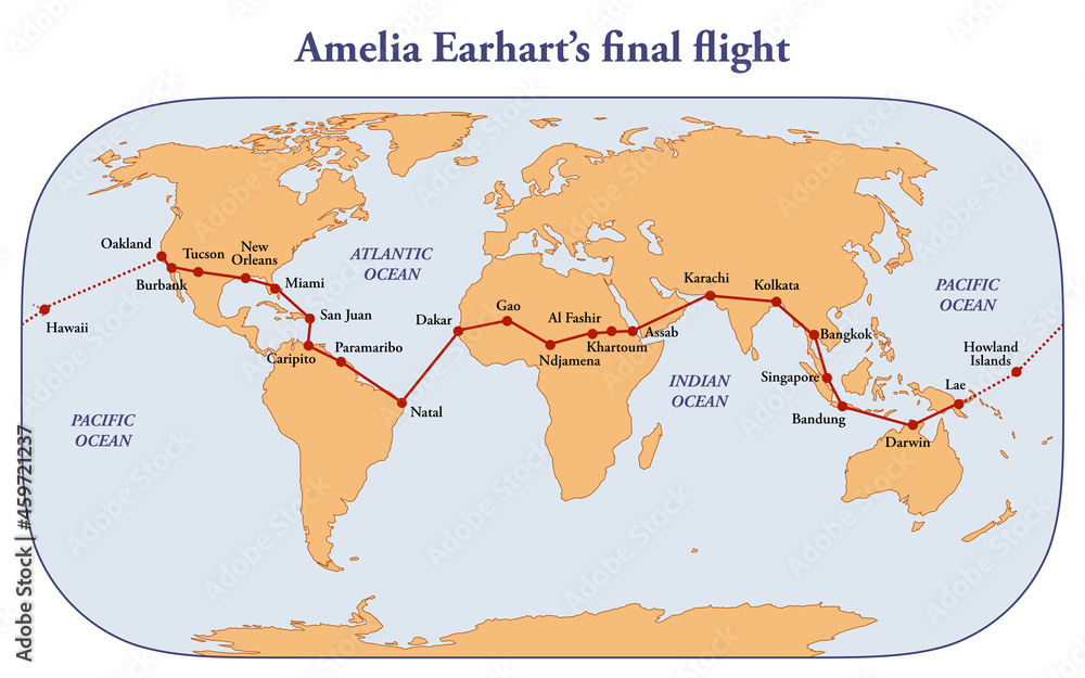 Amelia Earhart Map Of Flight Amelia Earhart Map Of Flight