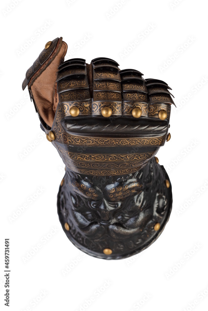 Medieval knightly brown plate gauntlet from Italian armor, in the form ...