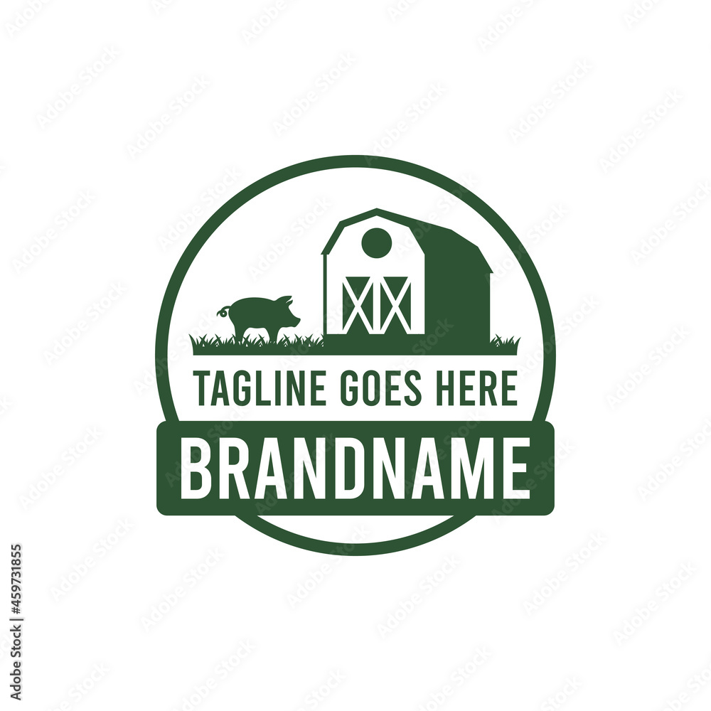 Farm logo icon vector template. Farm logo with pig as a symbol inside ...