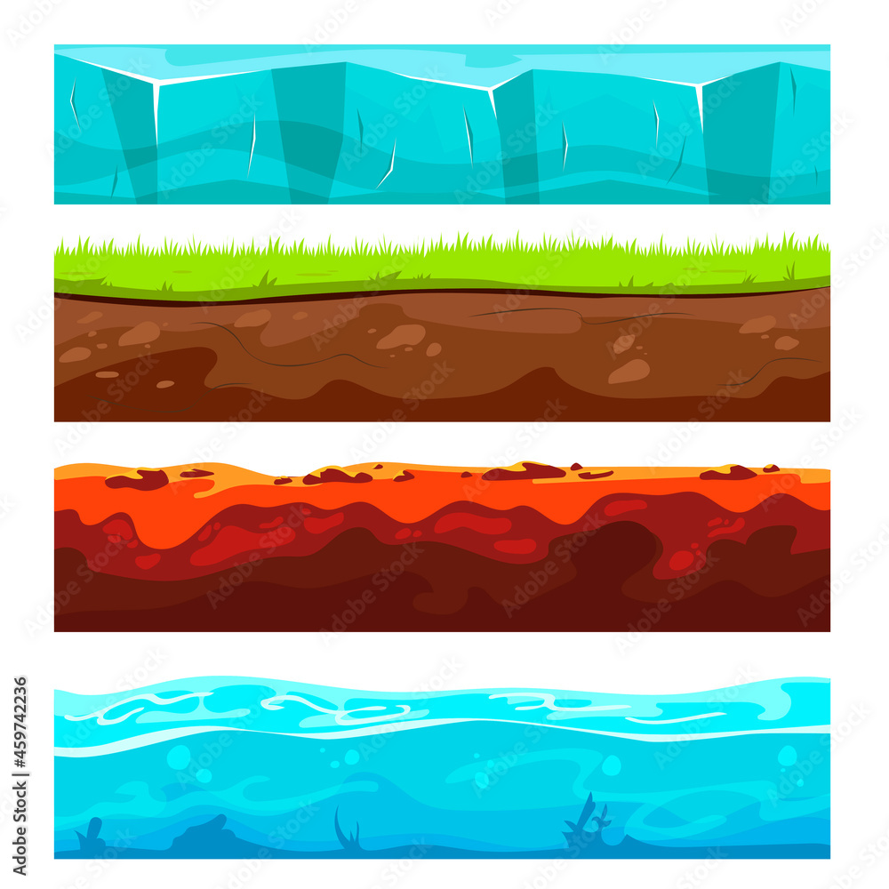 Landscape ground layers set. Cartoon vector illustrations of dirt soil ...