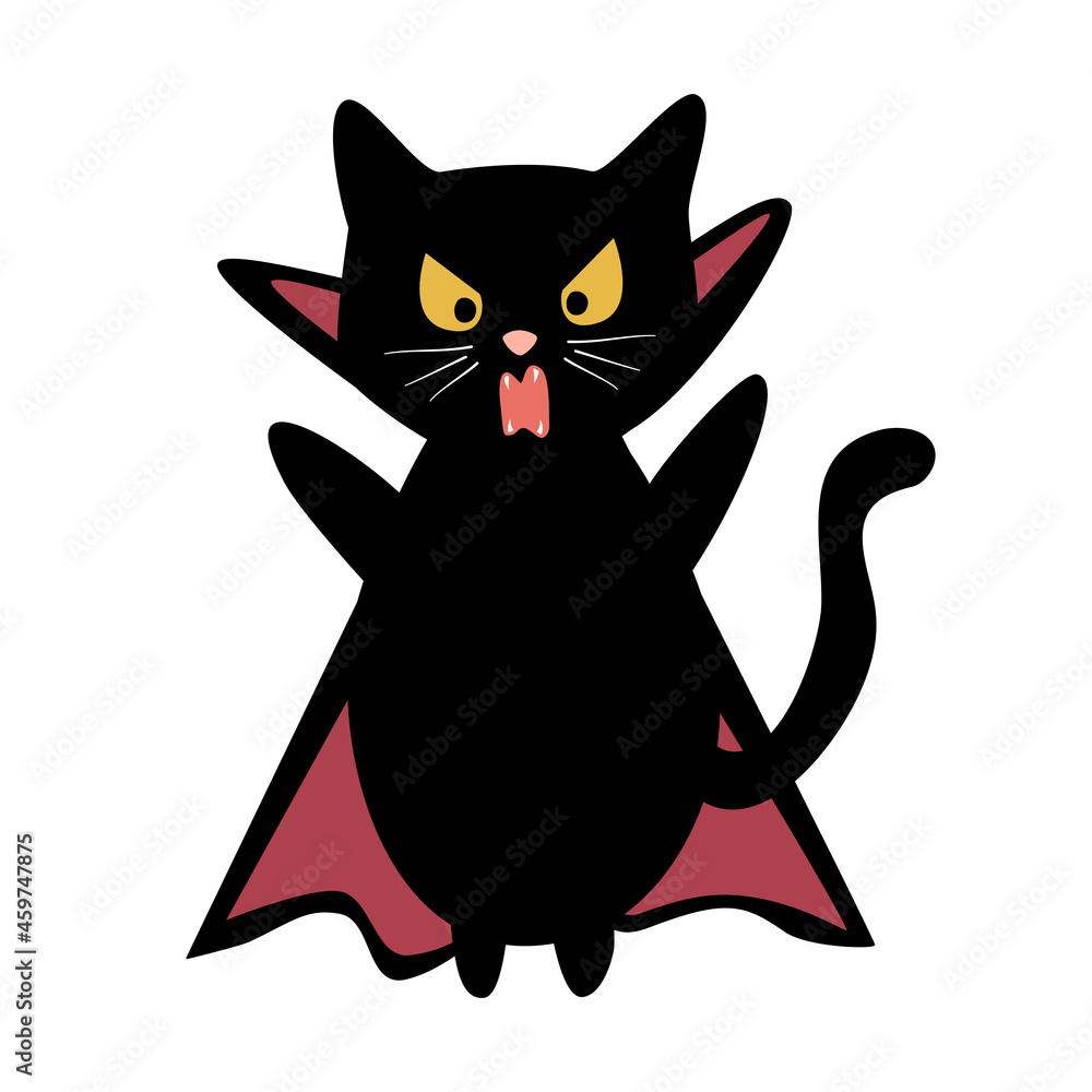 cute cartoon vector halloween illustration with vampire black cat ...