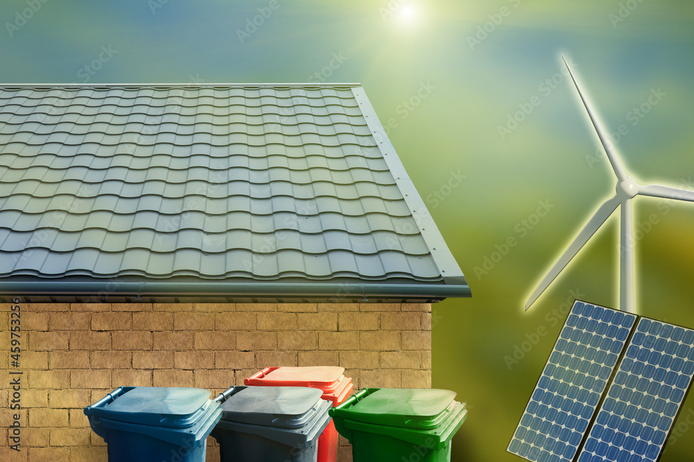 Plastic trash can for separate garbage collection at yard private ...