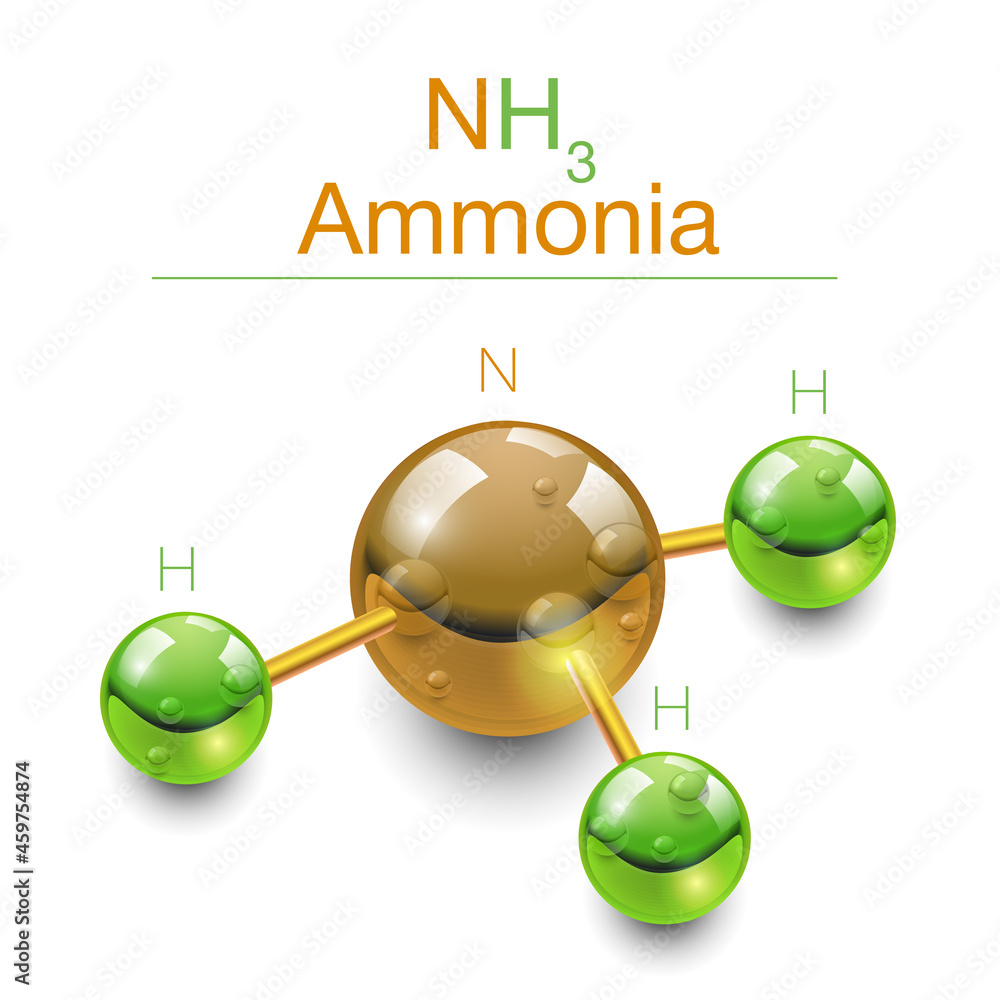 Realistic glass ammonia molecule for beautiful design. Chemical formula ...