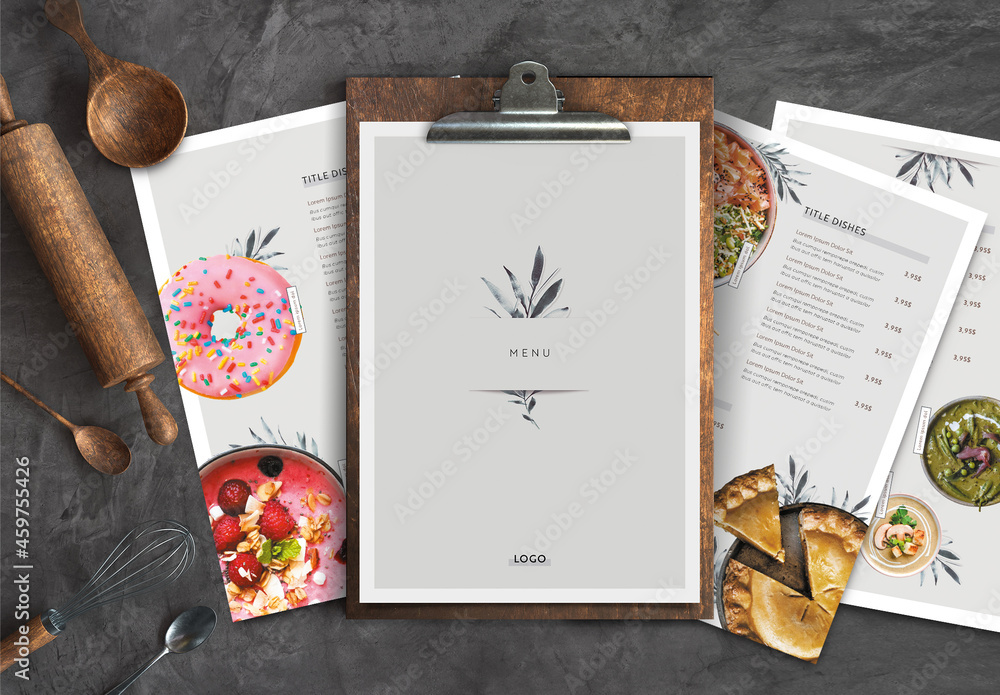 Grey Leaves Menu Stock Template | Adobe Stock