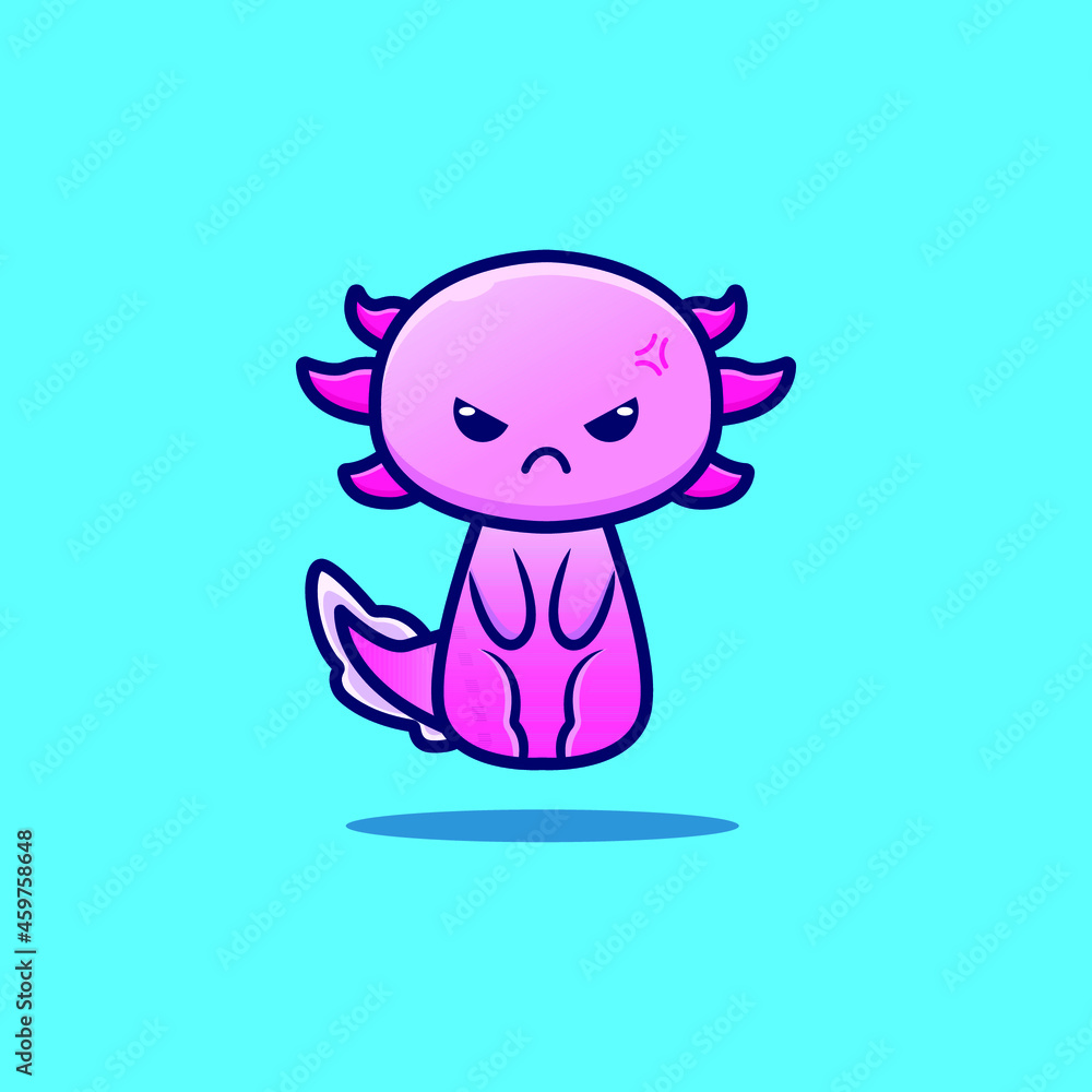 Cute axolotl with mad expression isolated on blue background Stock ...