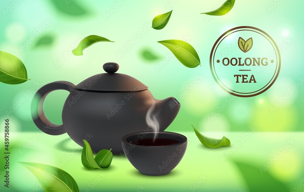 Realistic Detailed 3d Oolong Tea Concept Background Brown Ceramic ...