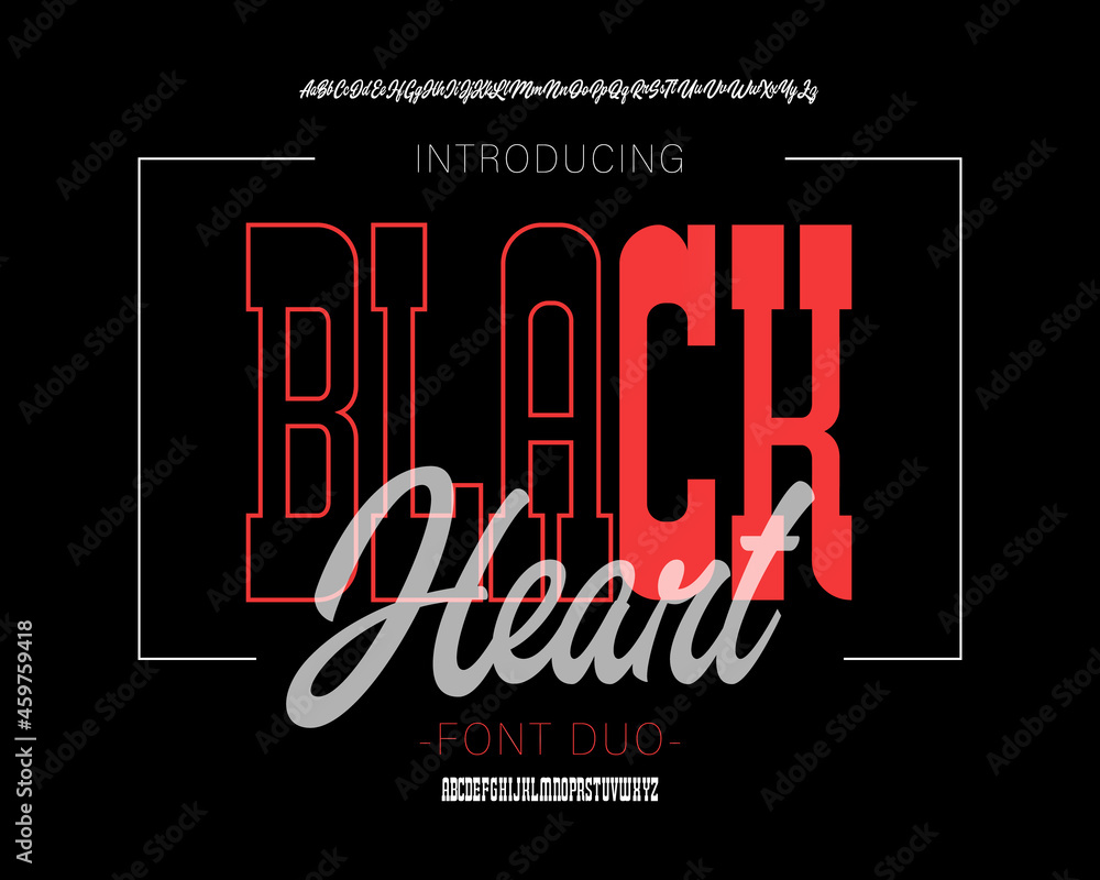 Black Heart. Original Script and Slab Serif Fonts. Vector Illustration ...