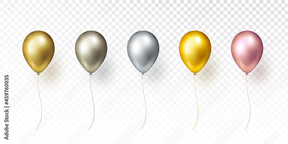 Balloon set isolated on transparent background. Vector realistic gold ...