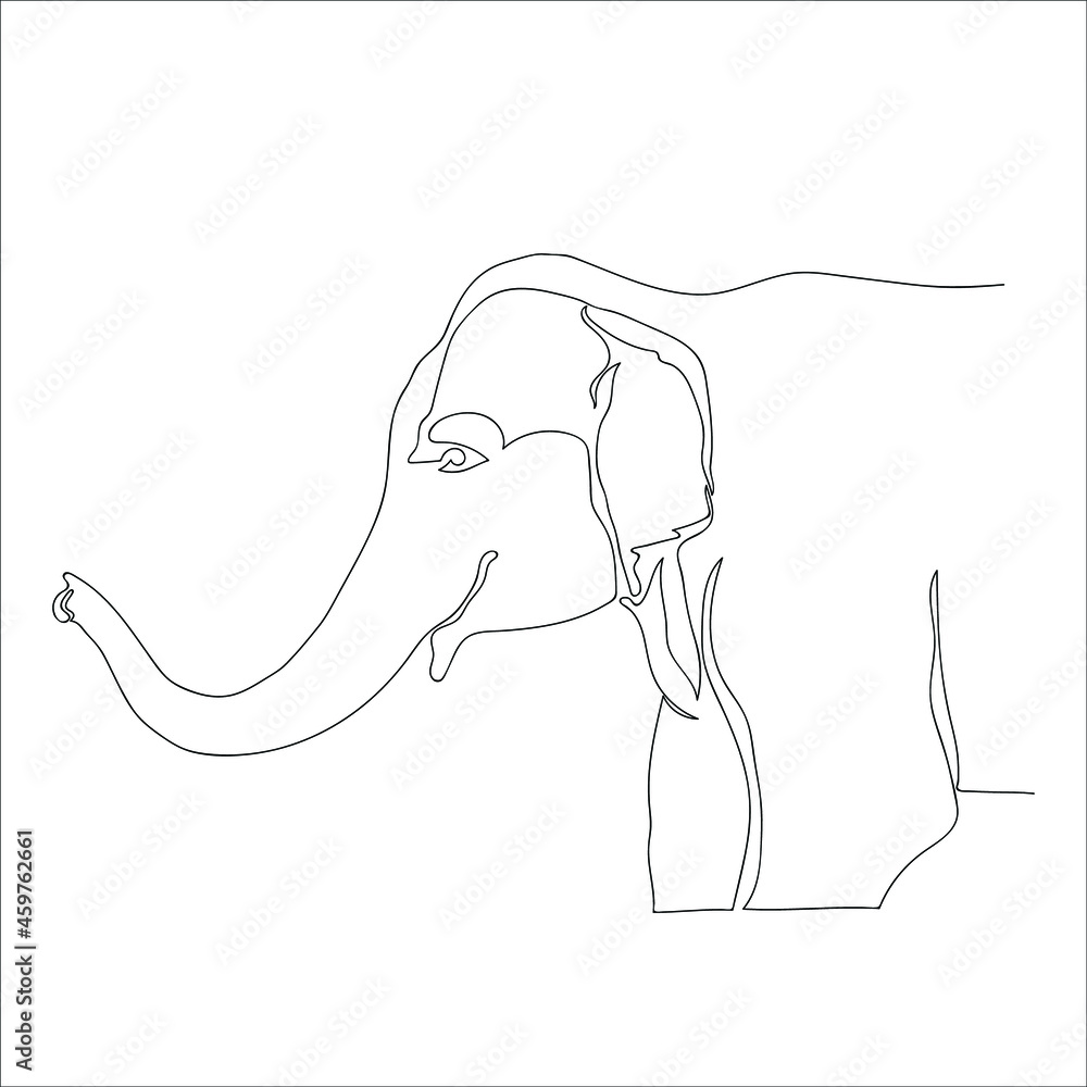 Continuous one line drawing of elephant, Vector illustration line art ...