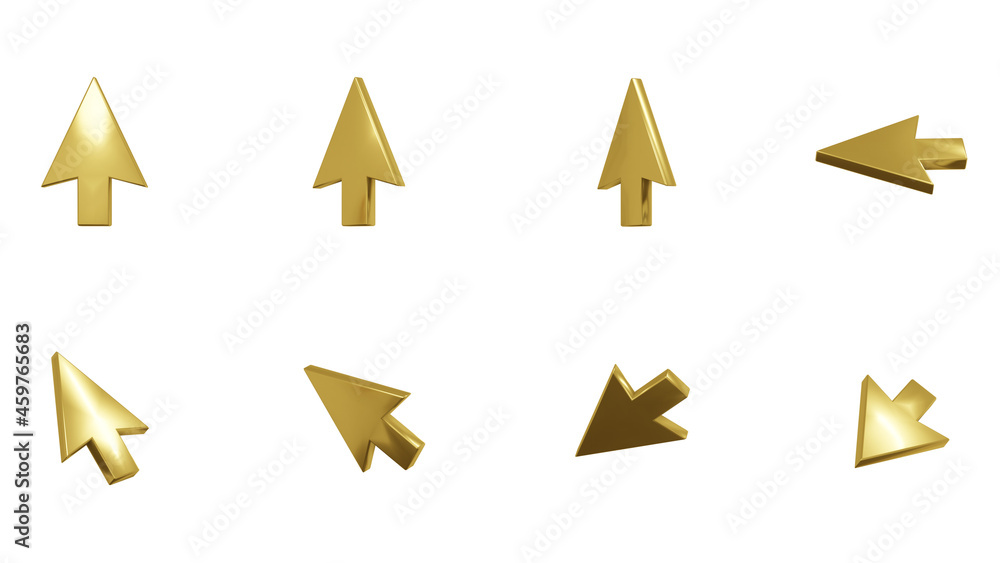 gold arrow cursor set on white background with clipping path. Stock ...