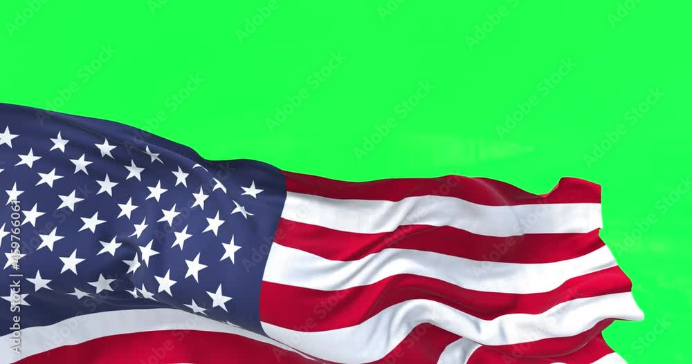 American flag waving in the wind with green screen in the background ...