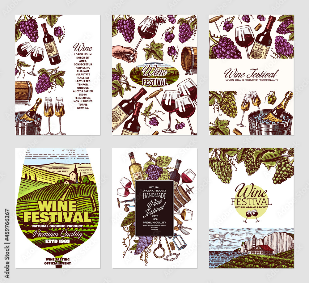 Wine posters or vineyard banners. Sparkling champagne background ...