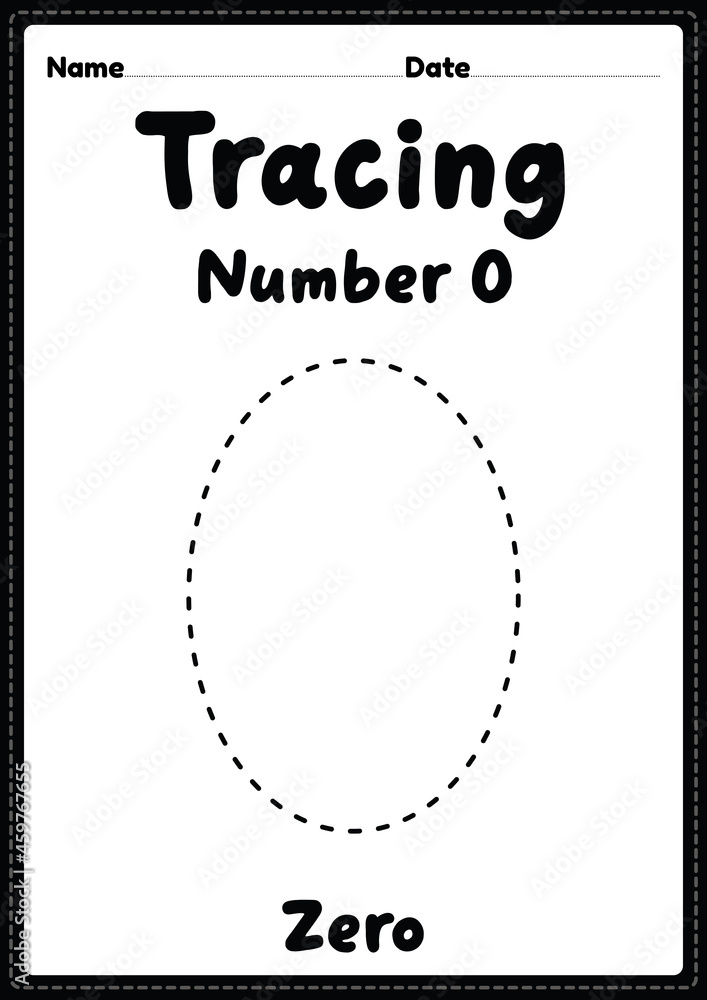 Tracing number 0 worksheet for kindergarten, preschool and Montessori ...