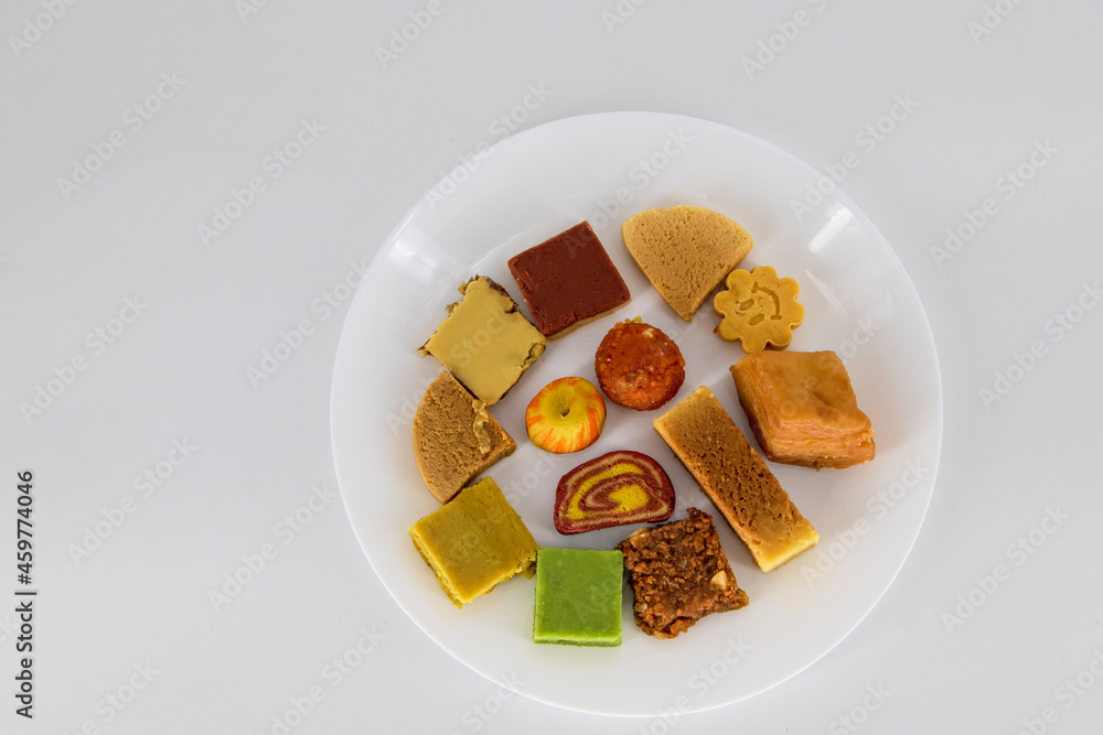 Selective focused , Indian Diwali Sweets plater, traditional sweets ...