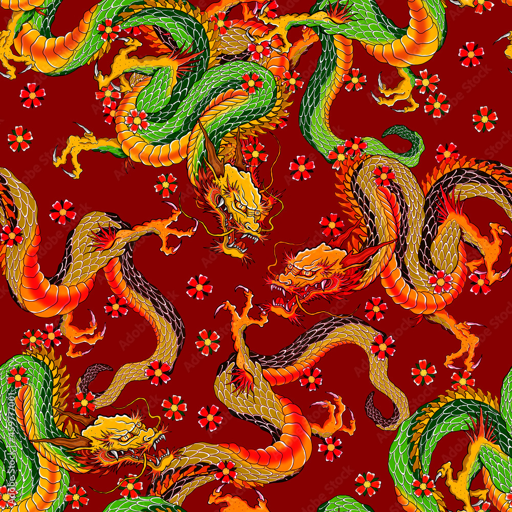 Japanese Dragon Seamless Pattern for party, anniversary, birthday ...