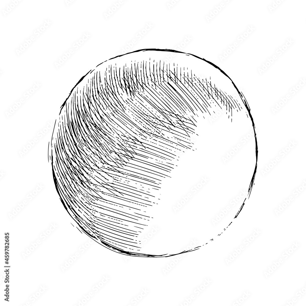 Hand drawn shaded spheres. Simple black pen and ink doodle sketches of ...