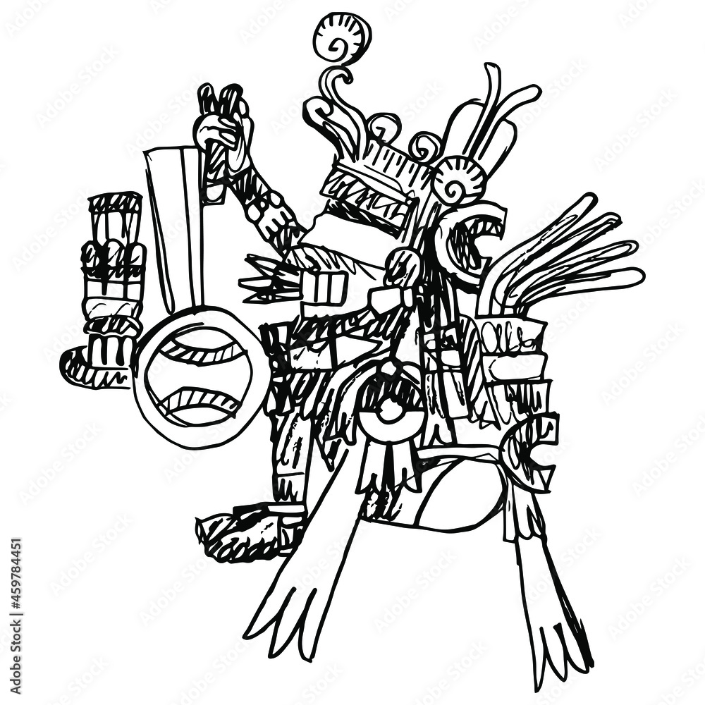 Aztec god. Fantastic blindfolded mythological character. Native ...
