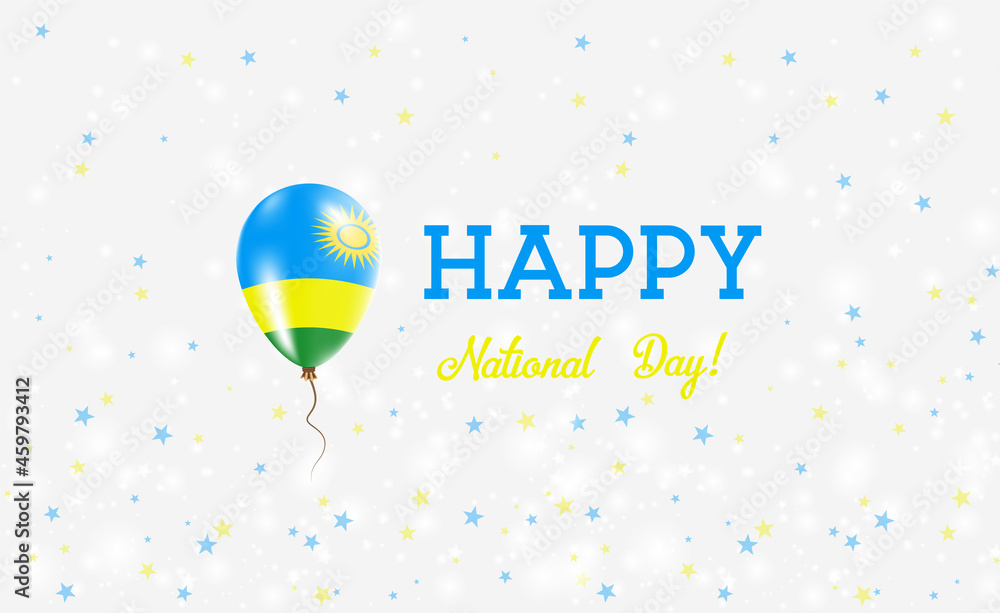 Rwanda National Day patriotic poster. Flying Rubber Balloon in Colors ...