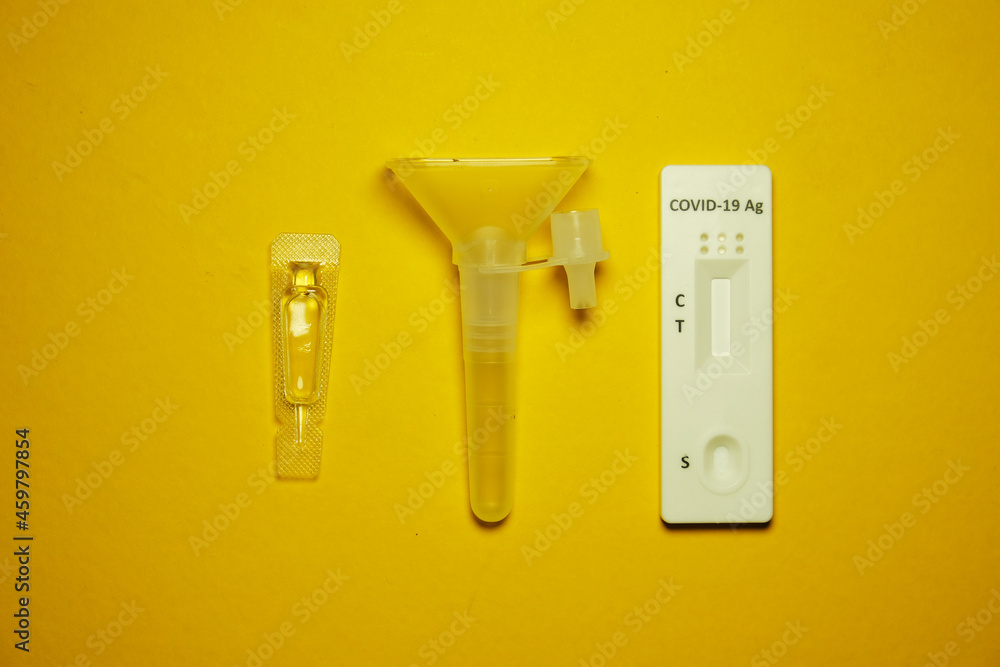 A picture of Covid-19 Antigen Saliva Rapid self test kit consist of ...