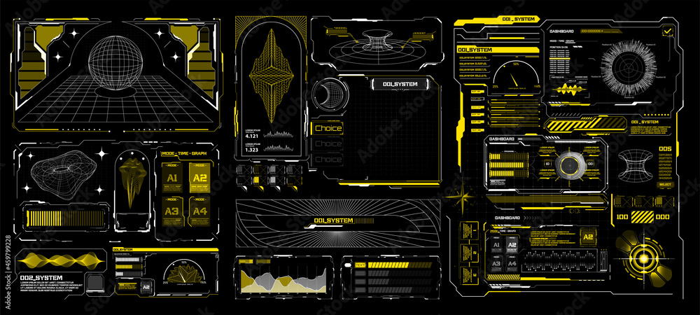Vetor de Abstract digital technology. Futuristic HUD, FUI, Virtual Interface. Cyberpunk retro ...