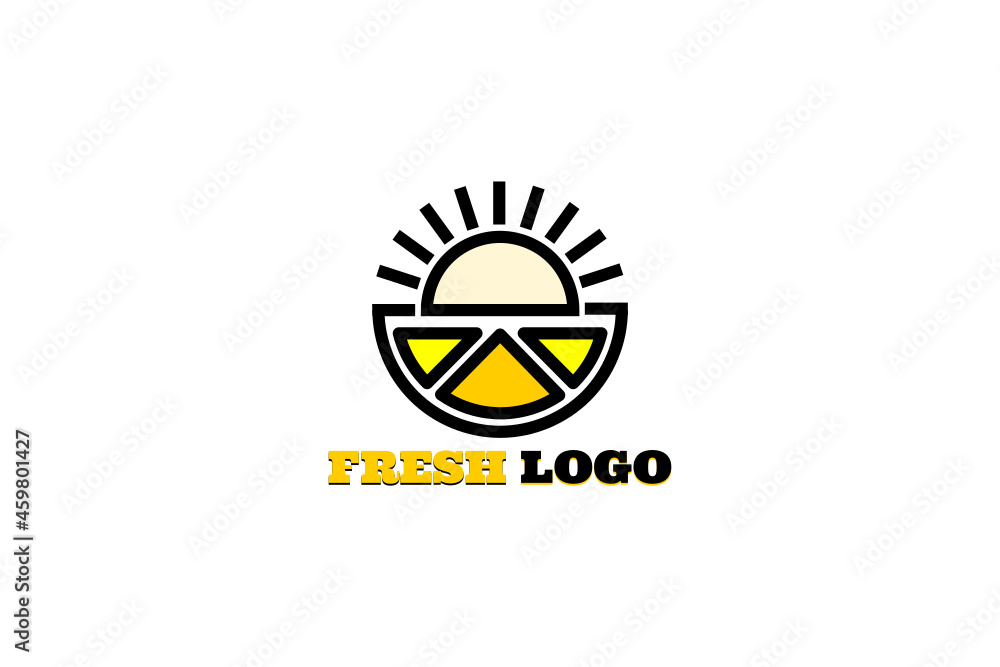 Vector logo element with illustration of orange split and shining sun ...