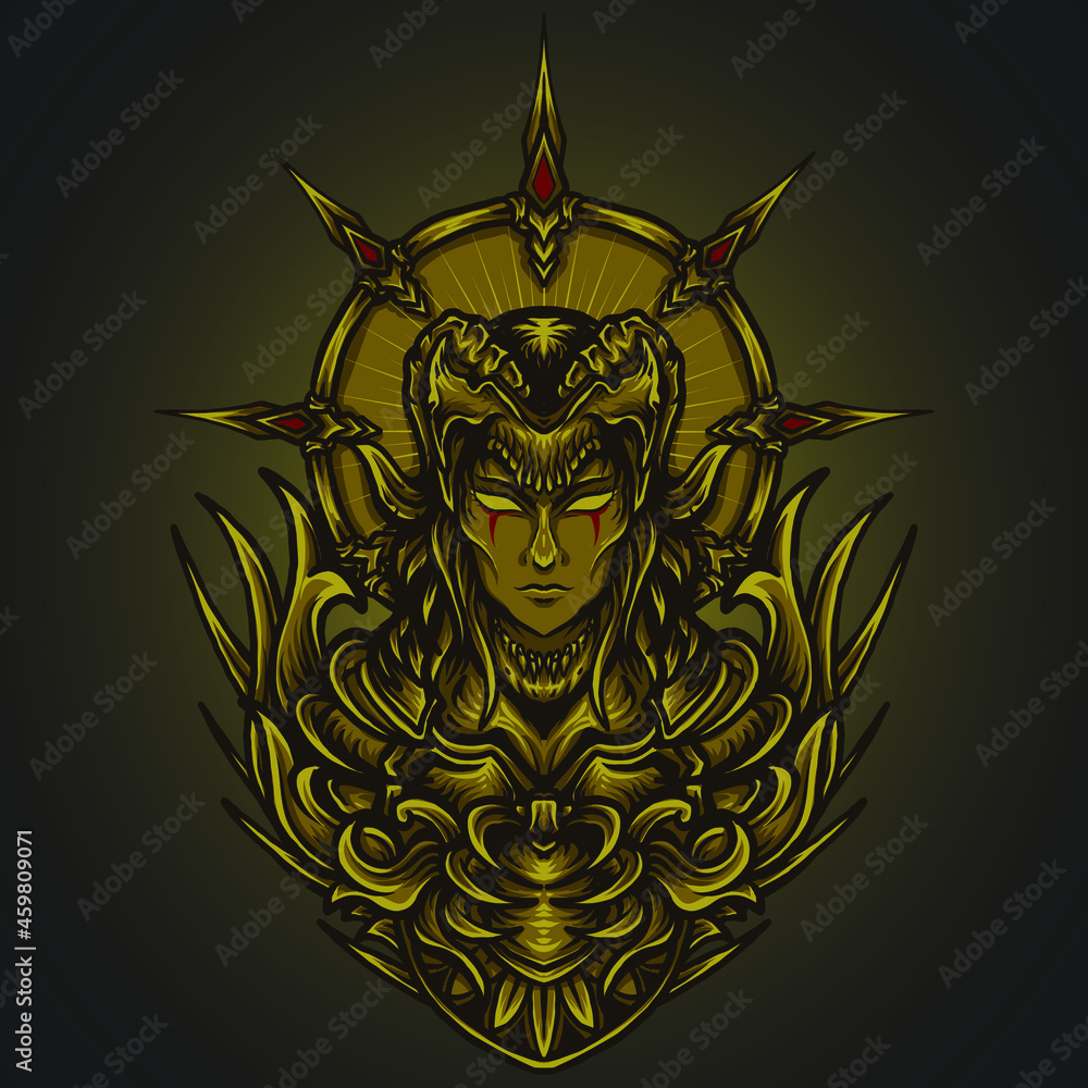 artwork illustration and t shirt design devil queen engraving ornament ...