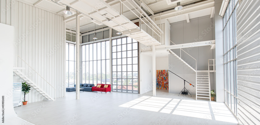 Empty clean two floors indoor interior industrial loft design ...