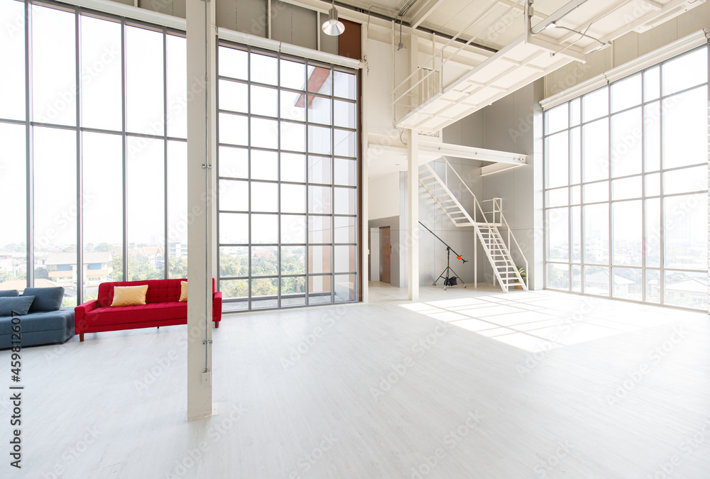 Empty clean two floors indoor interior industrial loft design ...