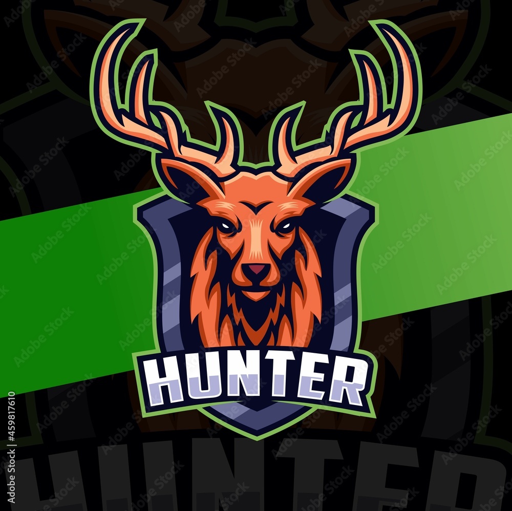 hunter deer head mascot character logo design with badge for hunter ...