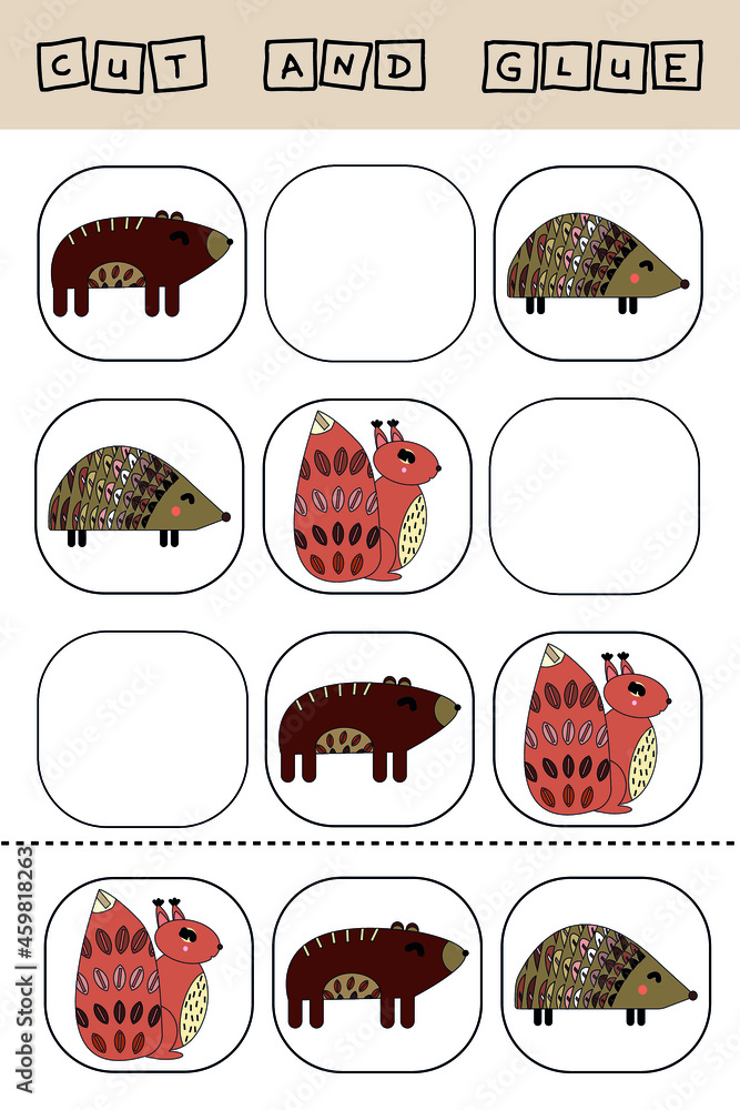 Sudoku for kids with funny forest animals, squirrels, bears, hedgehogs ...