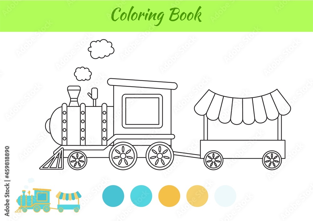 Coloring book train for kids. Printable worksheet. Educational activity ...