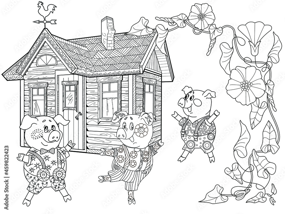 Coloring Pages. Three little pigs, Fairy tale. Coloring book. Page one ...