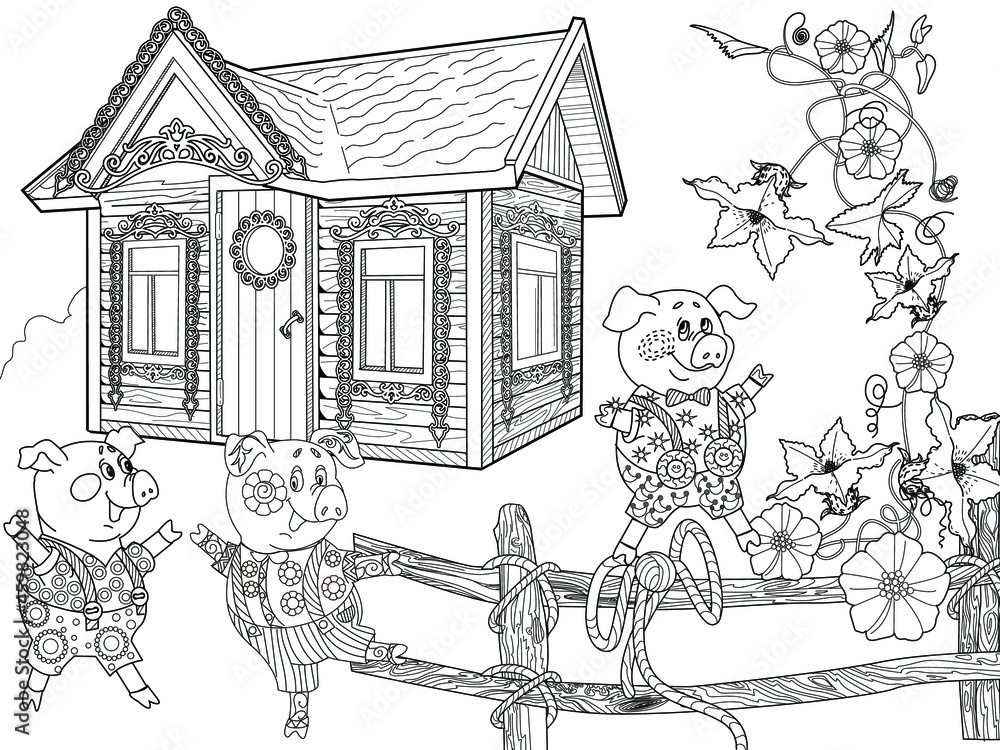 Coloring Pages. Three little pigs, Fairy tale. Coloring book. Page one ...