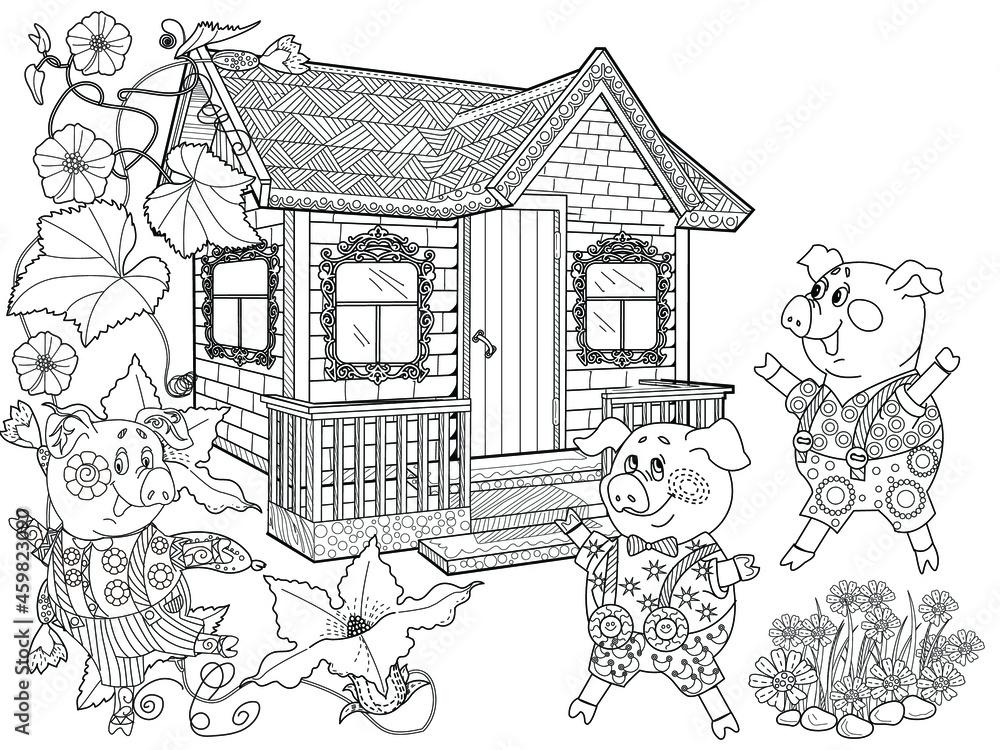 Coloring Pages. Three little pigs, Fairy tale. Coloring book. Page one ...