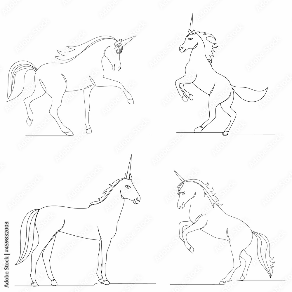 one line drawing of unicorns, sketch Stock Vector | Adobe Stock