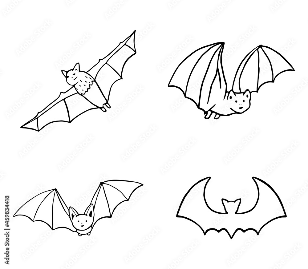Bats clip art. Vector set of bats outline icons isolated on white ...