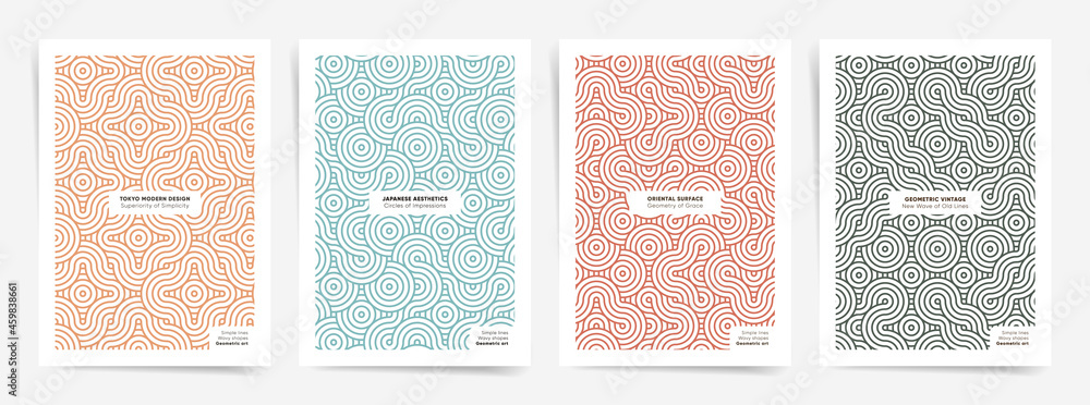 Modern simple geometric wavy lines poster design layouts. A4 asian ...