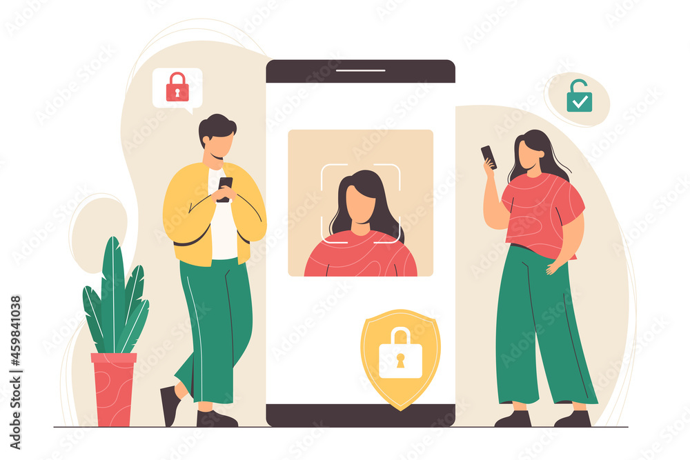 Facial recognition technology concept. Face ID system in smartphone app ...