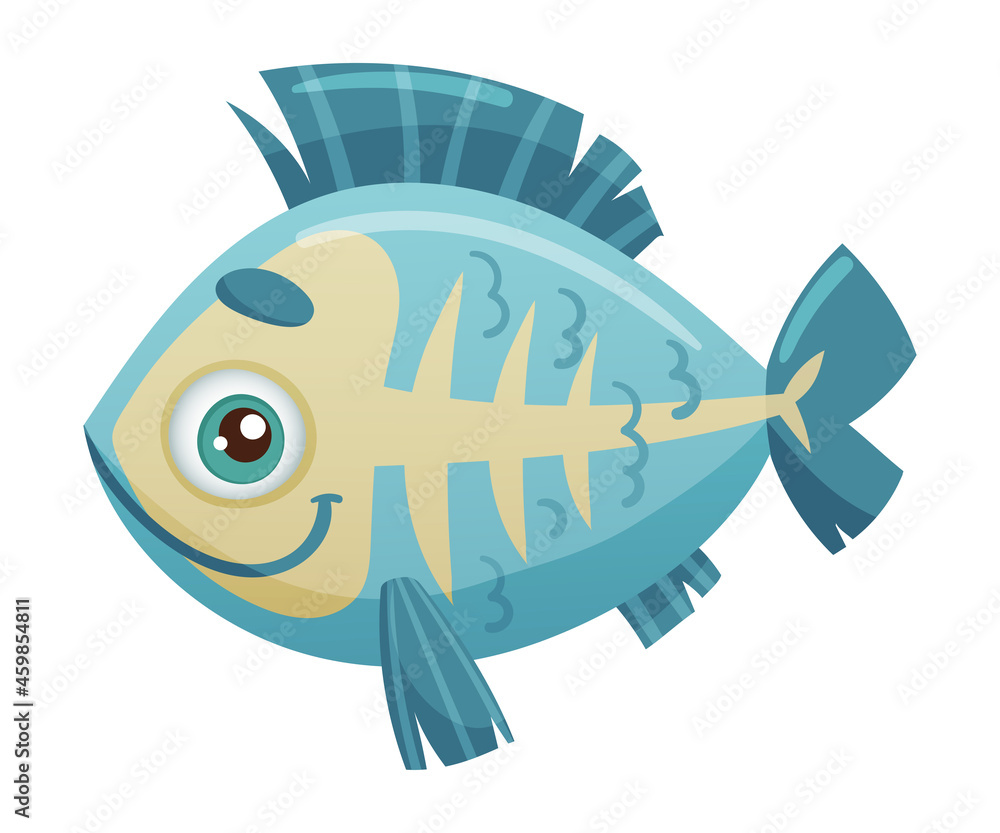 Cute adorable smiling x-ray fish sea creature cartoon vector ...