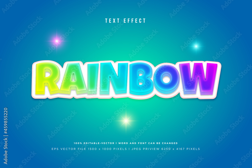 Rainbow 3d text effect on tosca background Stock Vector | Adobe Stock