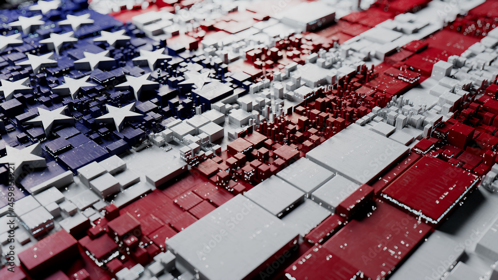 Flag of USA rendered in a Futuristic 3D style. American Technology ...