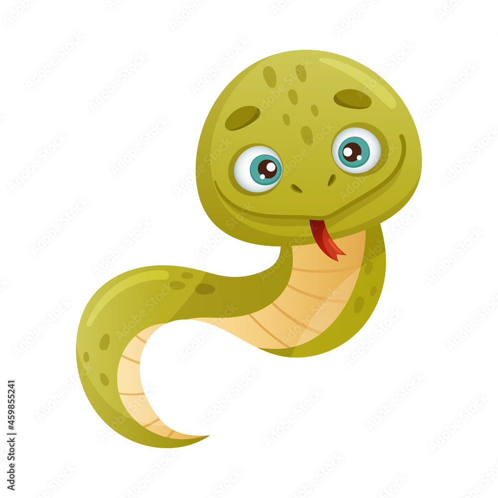Cute funny baby snake cartoon vector illustration on white background ...