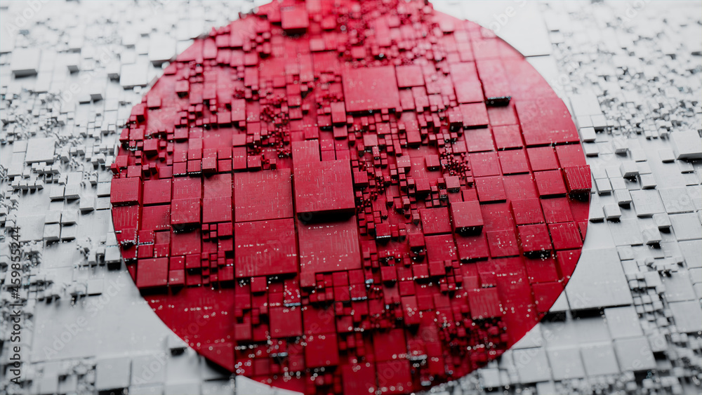 Flag of Japan rendered in a Futuristic 3D style. Japanese Technology ...
